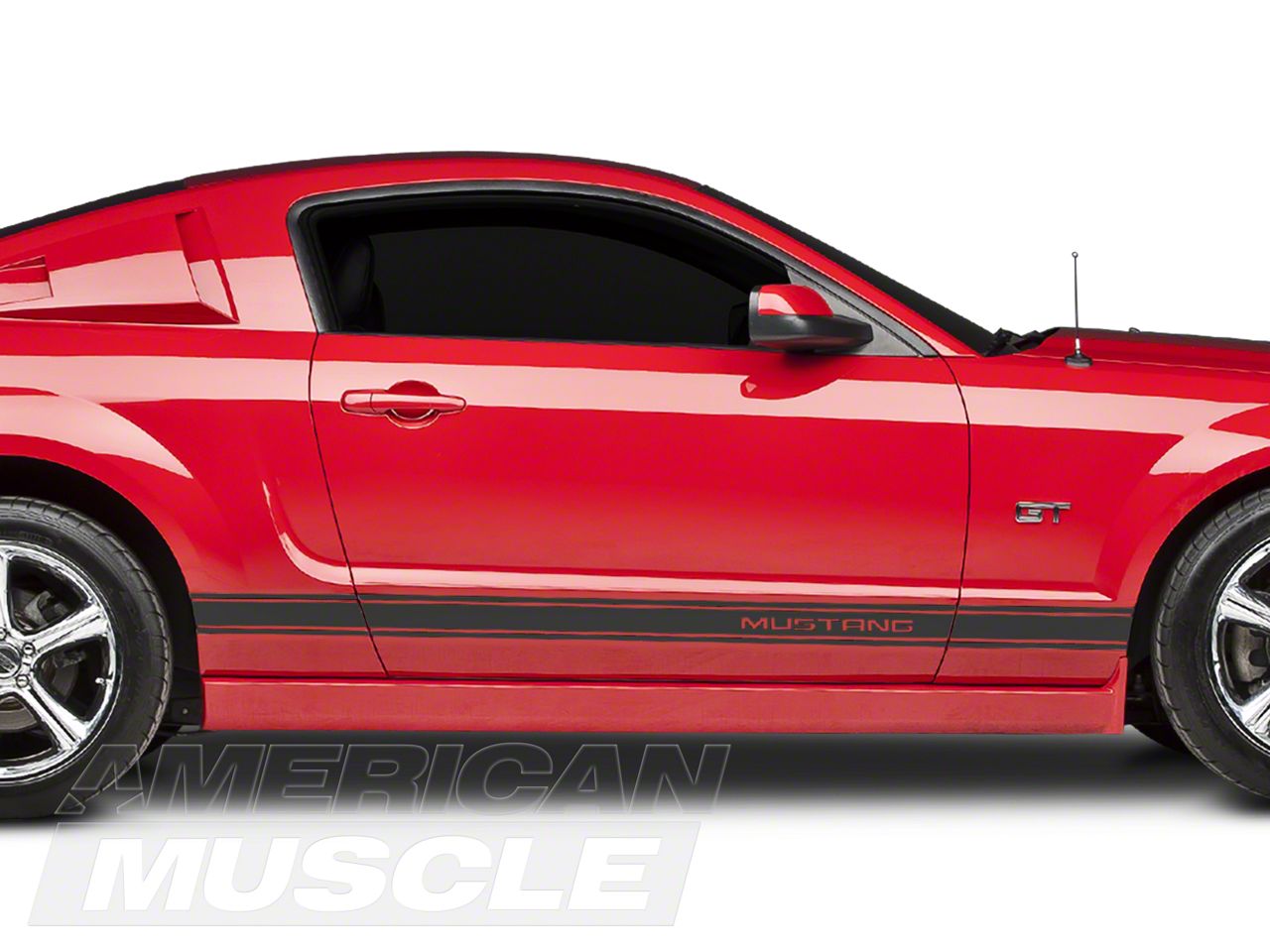 Mustang Rocker Stripes with Mustang Lettering; Matte Black (05-14 ...