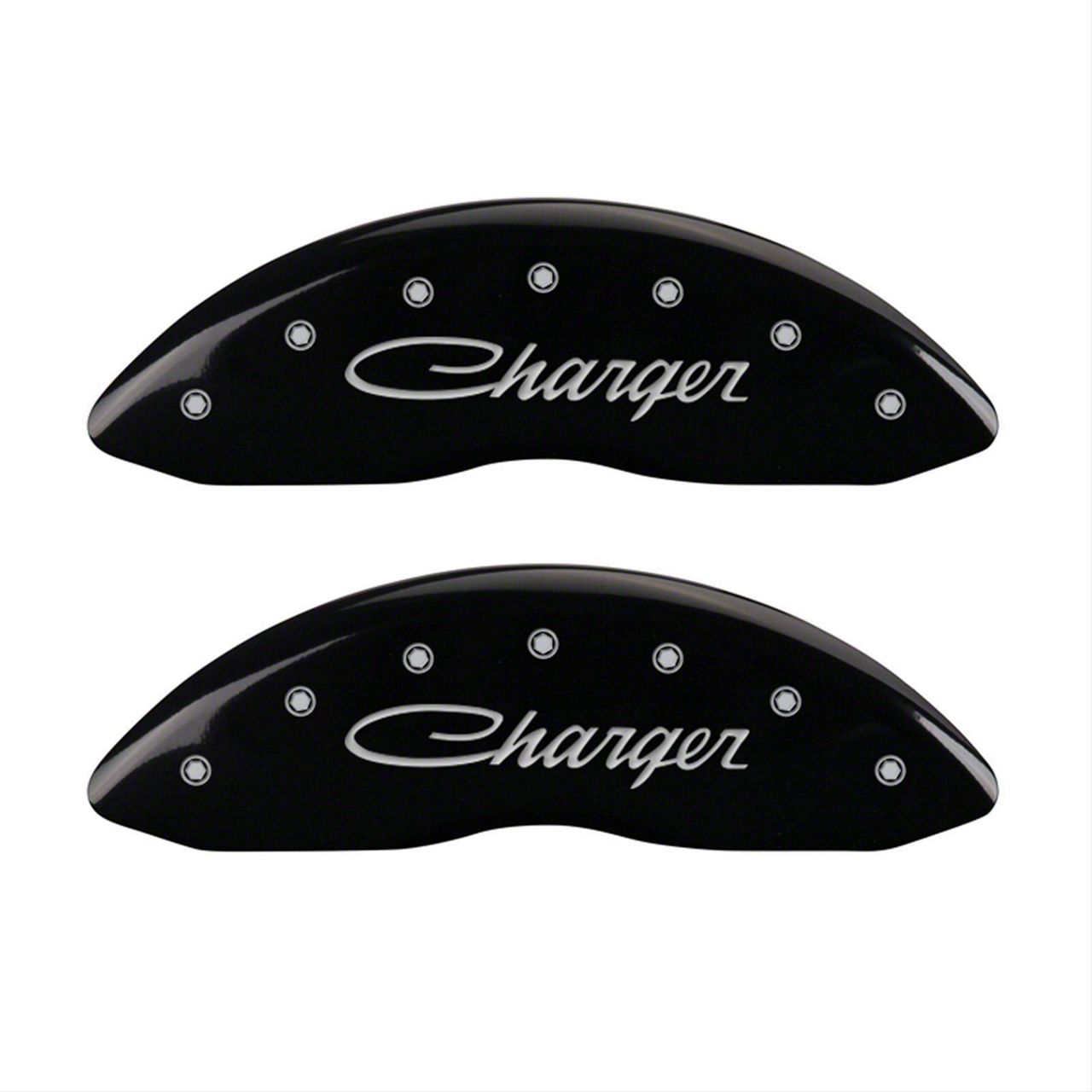 MGP Challenger Black Caliper Covers with Cursive Charger Logo; Front ...