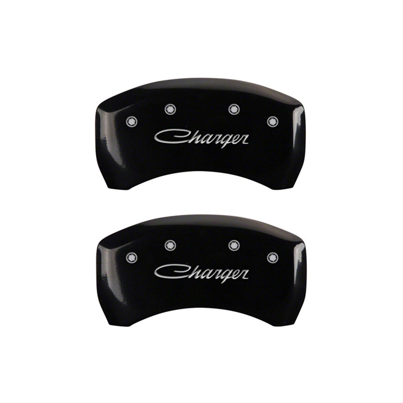 MGP Challenger Black Caliper Covers with Cursive Charger Logo; Front ...