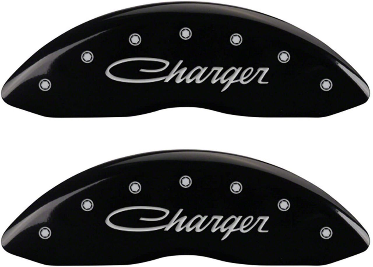 MGP Challenger Black Caliper Covers with Cursive Charger Logo; Front ...