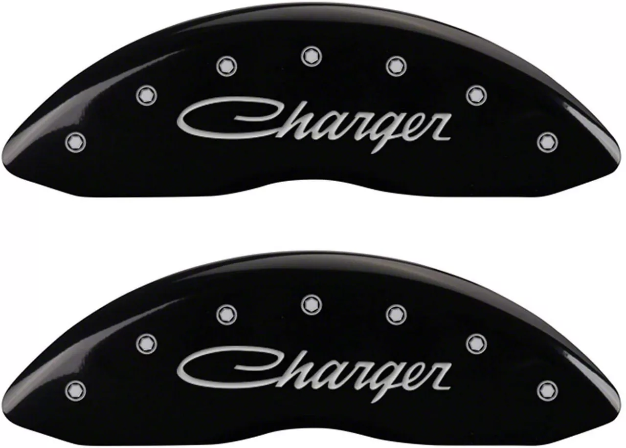 MGP Challenger Black Caliper Covers with Cursive Charger Logo; Front ...
