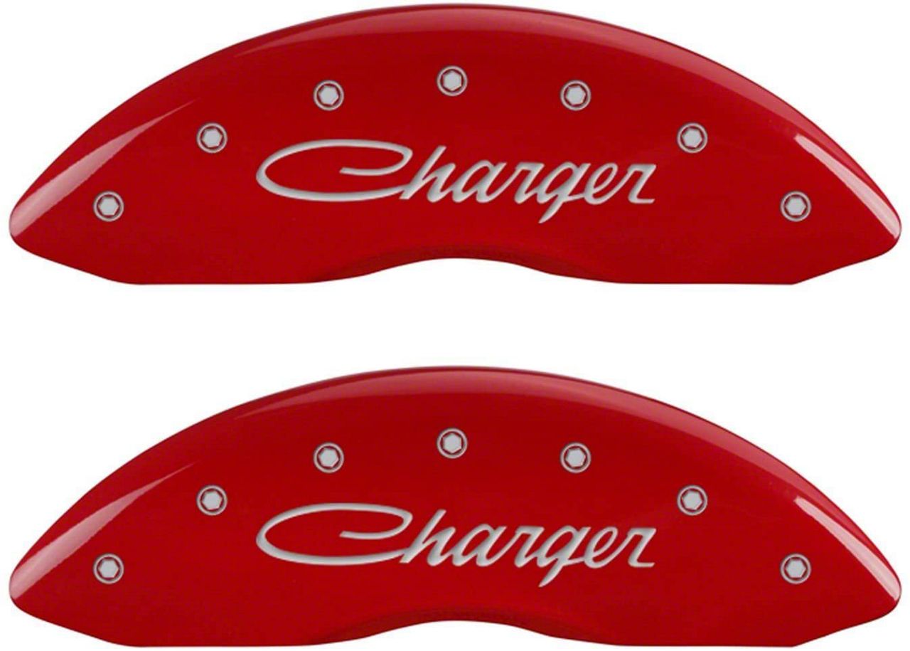 MGP Challenger Red Caliper Covers with Cursive Charger Logo; Front and ...