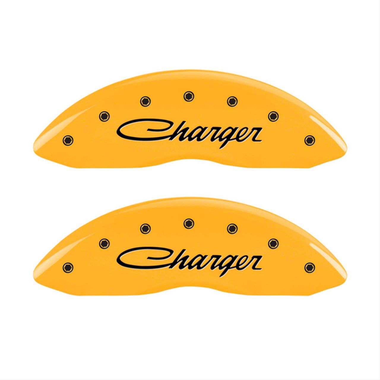MGP Challenger Yellow Caliper Covers with Cursive Charger Logo; Front ...