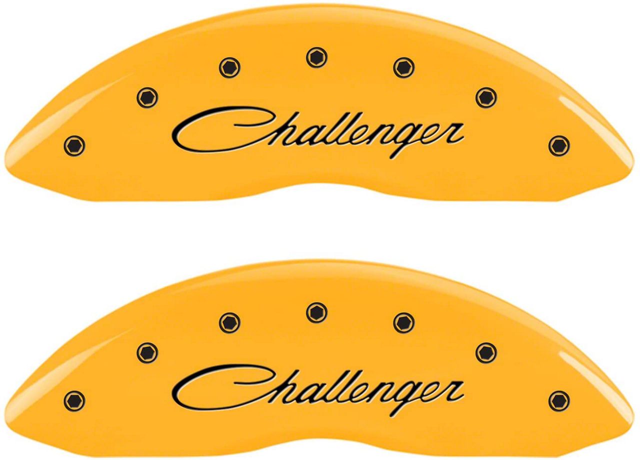 MGP Charger Yellow Caliper Covers with Cursive Challenger Logo; Front ...