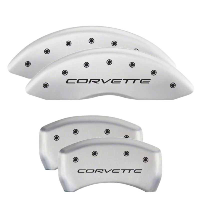 MGP Corvette Brake Caliper Covers with Corvette Logo; White; Front and ...