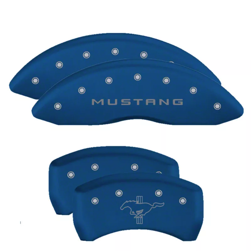 MGP Mustang Brake Caliper Covers with Tri-Bar Pony Logo; Blue; Front ...