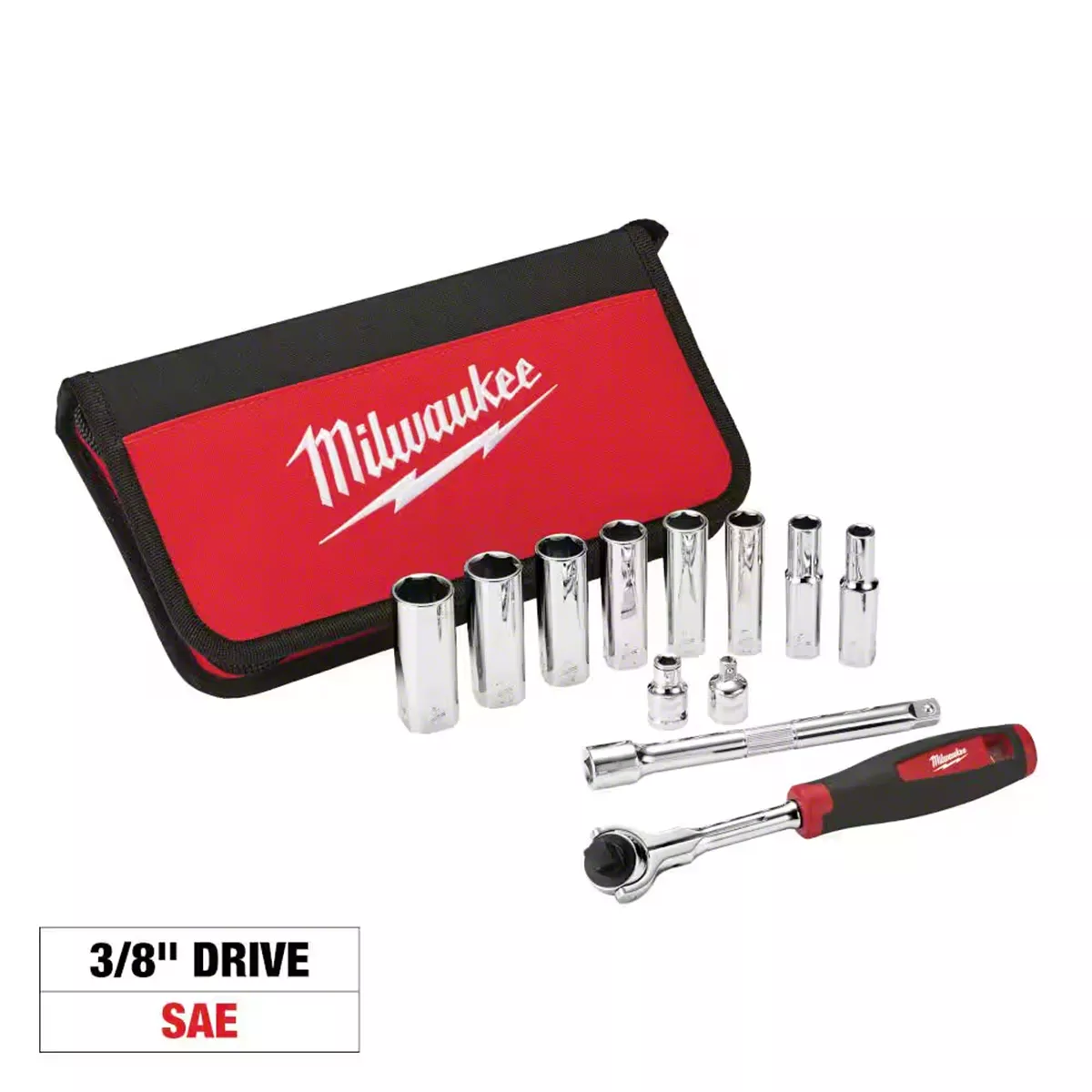 Milwaukee Tool Universal AM 3/8-Inch Drive SAE Socket Set; 12-Piece 48 ...