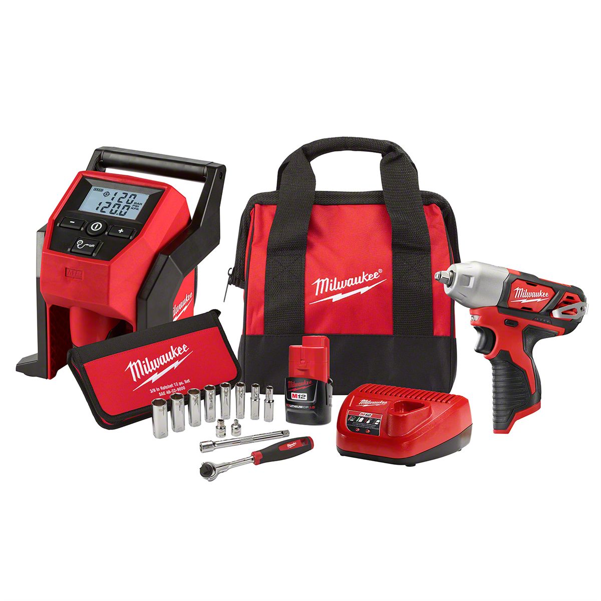 Milwaukee Tool Universal AM M12 Impact Wrench Kit with Inflator 2463 ...
