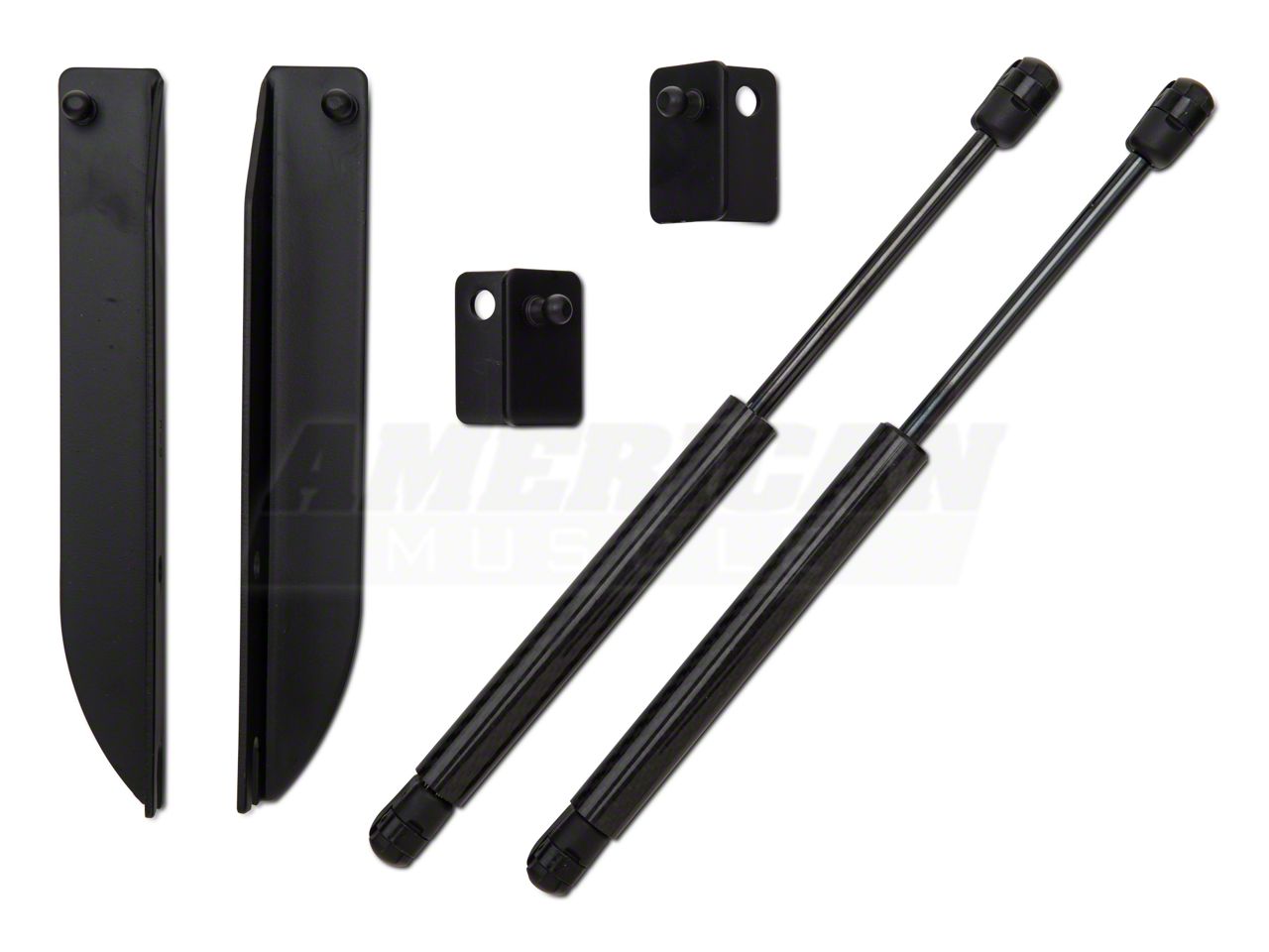 MMD Mustang Bolt On Hood Strut Kit; Carbon Fiber 100336 (05-14 Mustang ...