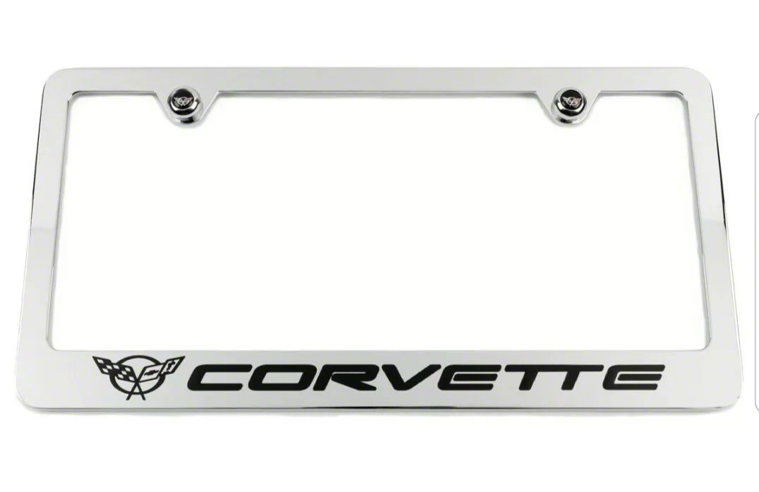 Universal AM License Plate Frame with C5/Corvette Logo; Chrome ...