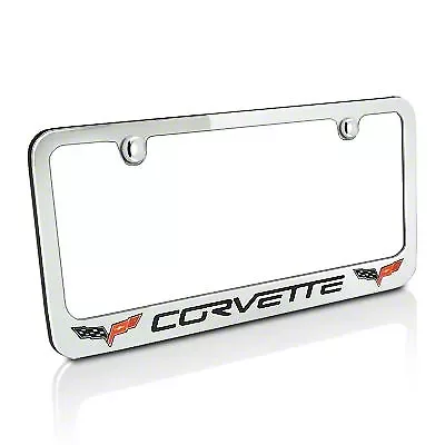 Universal AM License Plate Frame with C6/Corvette Logo; Chrome ...