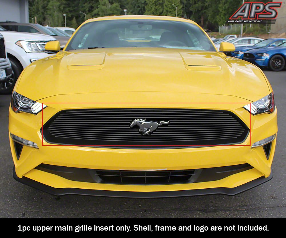 Mustang Aluminum Billet Upper Grille Overlay with Emblem Hole; Black ...