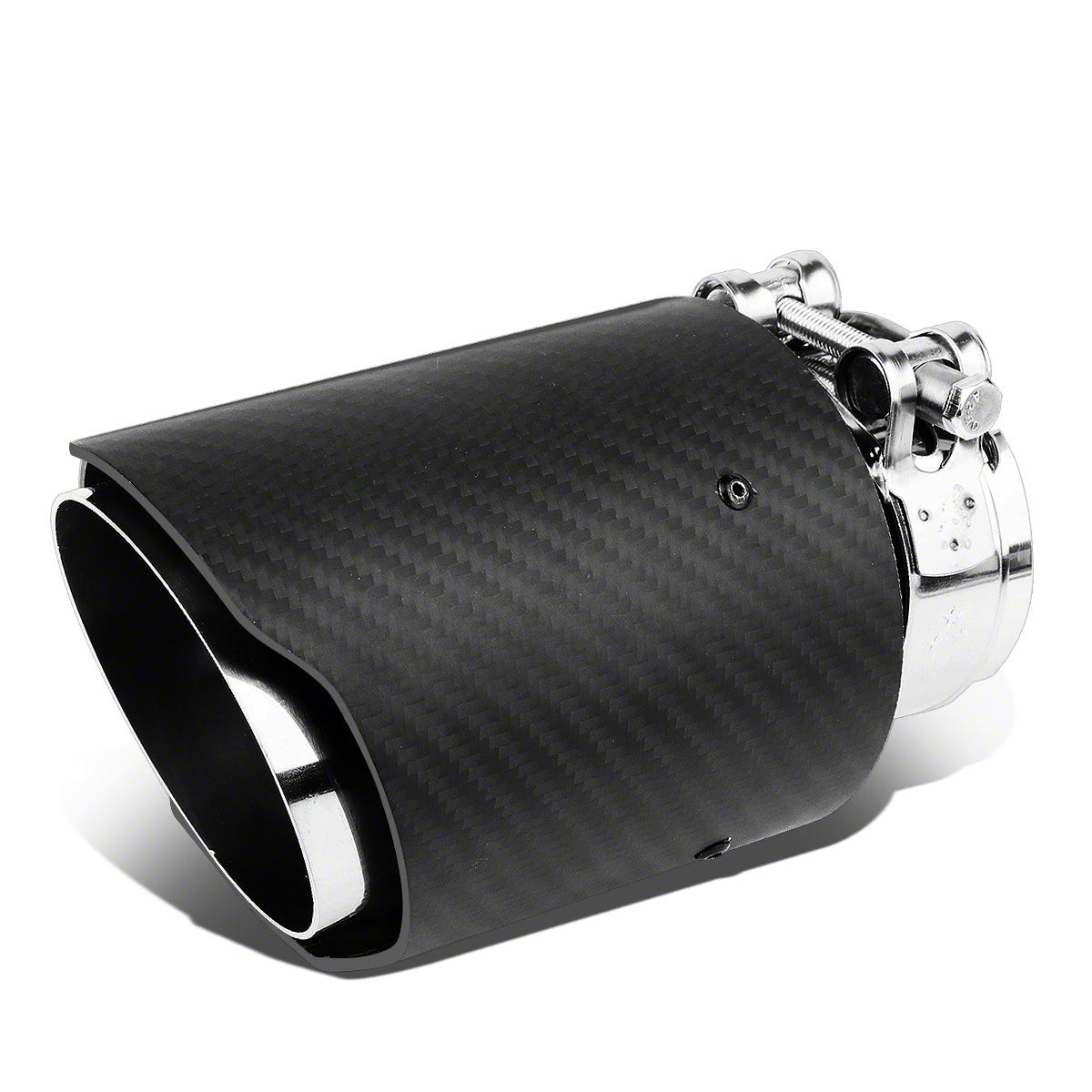 Mustang Angled Cut Round Exhaust Tip; 3.60-Inch; Carbon Fiber (Fits 2. ...