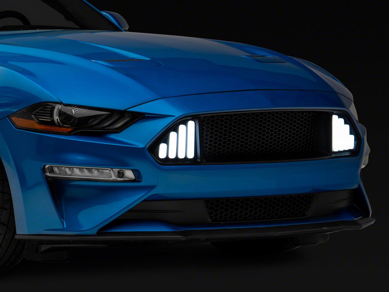 Mustang Badgeless Honeycomb Mesh Upper Grille with LED DRL; Matte Black ...