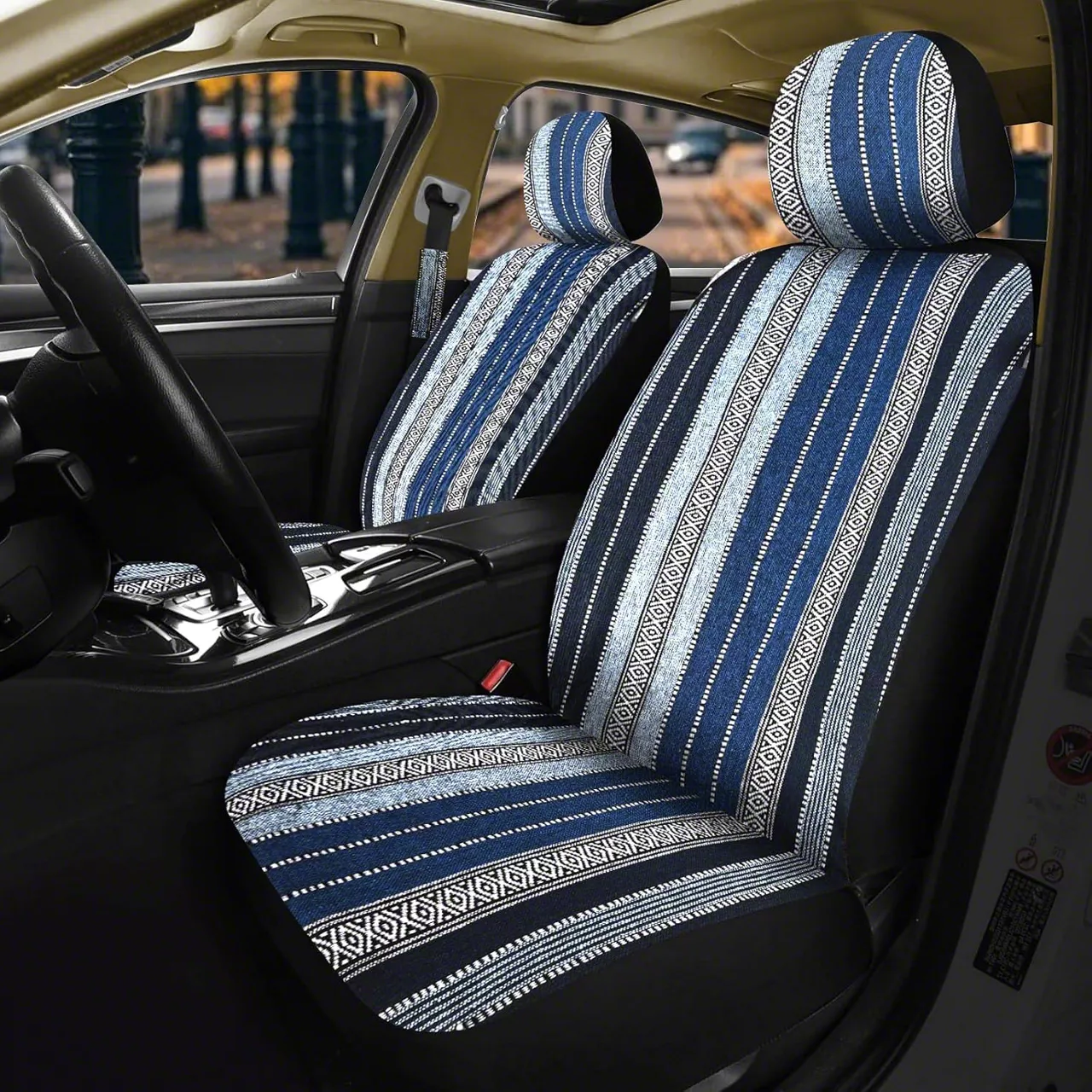 Mustang Baja Saddle Blanket Front Seat Covers; Blue Stripes (Universal ...