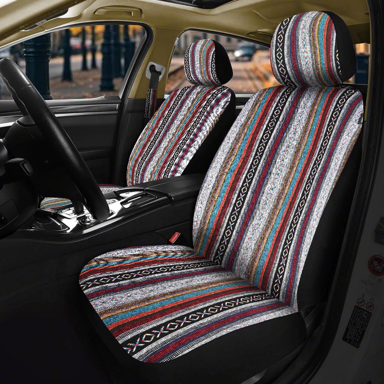 Mustang Baja Saddle Blanket Front Seat Covers; Red Stripes (Universal ...
