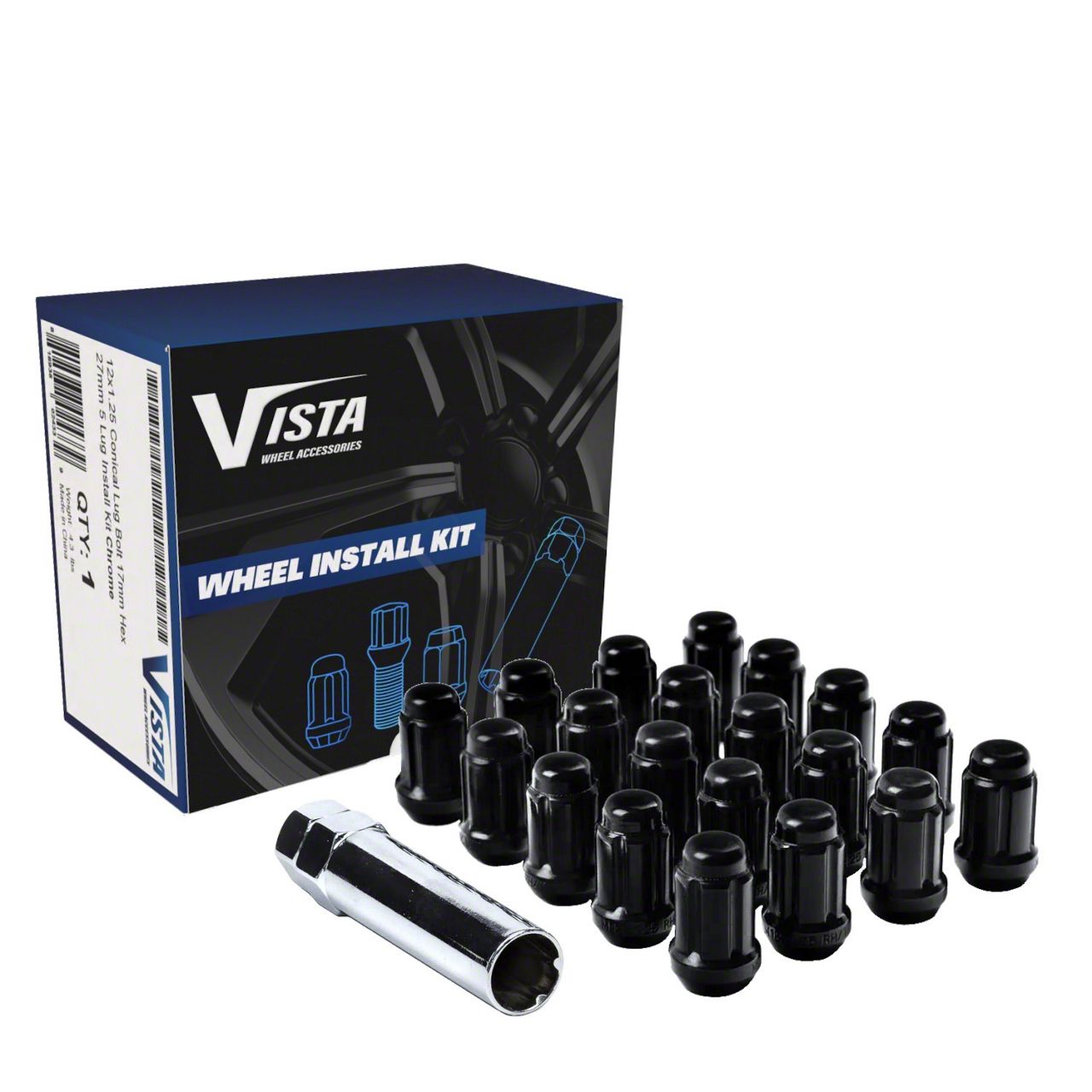 Mustang Black Acorn Spline Lug Nuts for Aftermarket Wheels; M14x1.5 ...