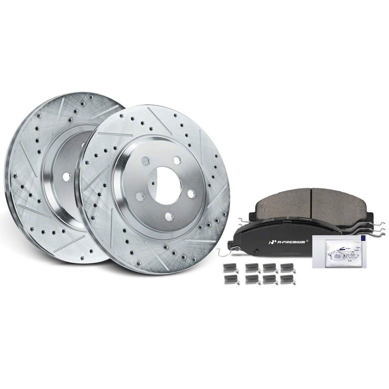 Mustang Drilled and Slotted Brake Rotor and Pad Kit; Front (05-10 ...