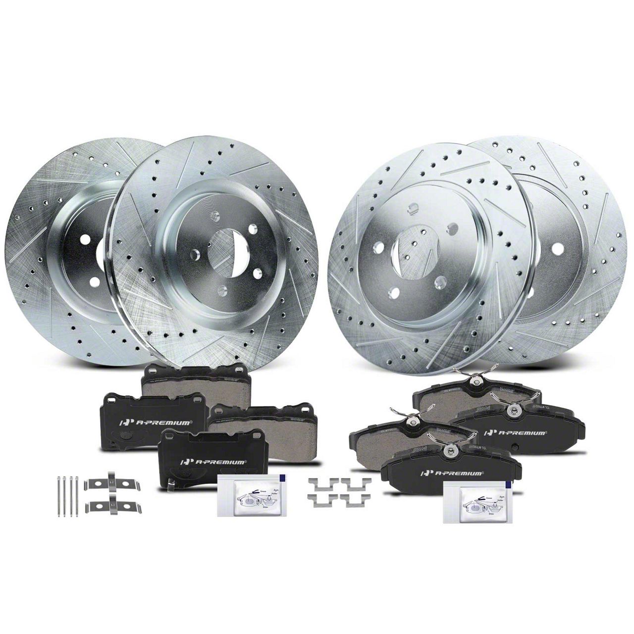 Mustang Drilled and Slotted Brake Rotor and Pad Kit; Front and Rear (07 ...