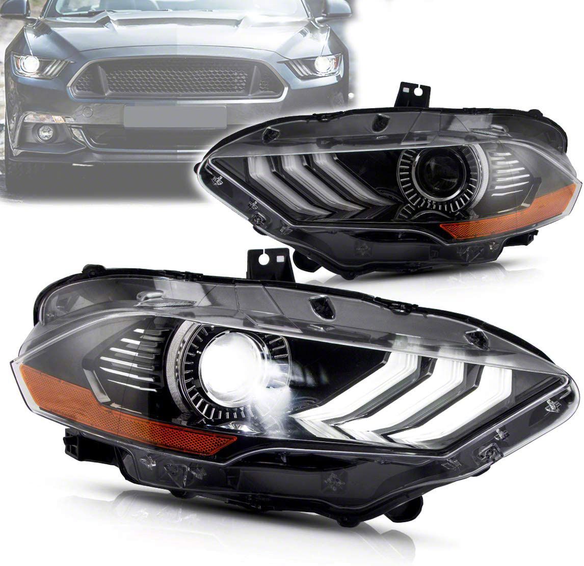 Mustang Dual Beam Projector LED Headlights; Black Housing; Clear Lens ...