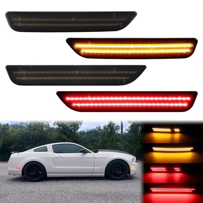 Mustang Dynamic LED Side Markers; Red/Amber; Smoked (10-14 Mustang ...