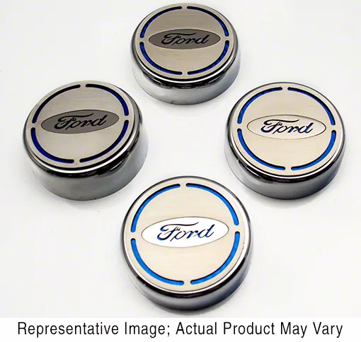 Mustang Engine Cap Covers with Ford Oval Logo; Ford Blue (15-17 Mustang ...