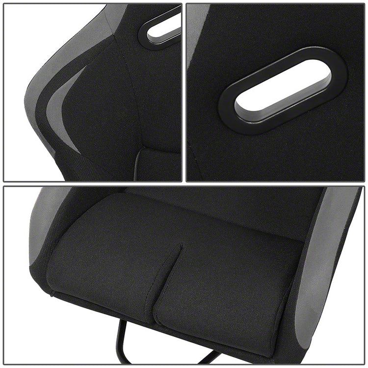 Mustang Fabric Racing Bucket Seats with Seat Sliders; Black/Grey ...