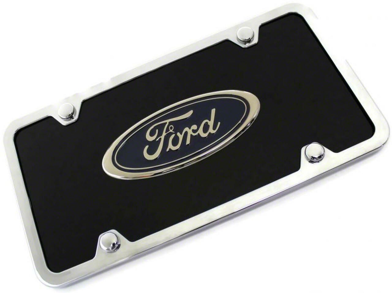 Mustang Ford License Plate; Chrome on Black (Universal; Some Adaptation ...
