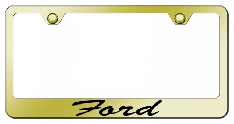 Mustang Ford Script Laser Etched License Plate Frame; Gold (Universal ...