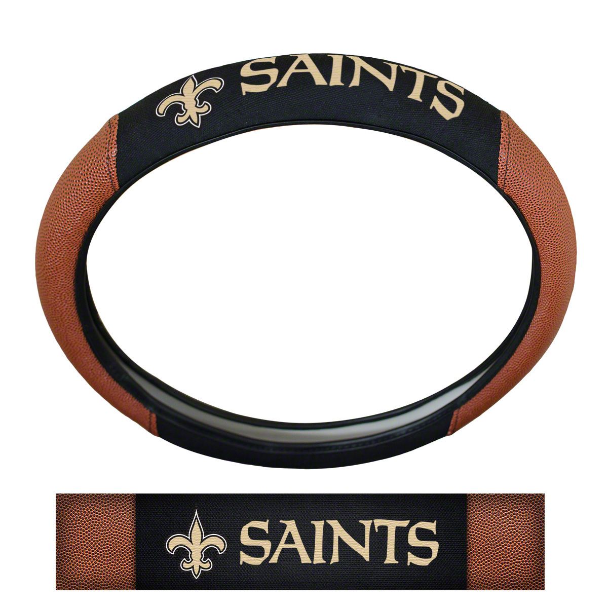 Mustang Grip Steering Wheel Cover with New Orleans Saints Logo; Tan and ...