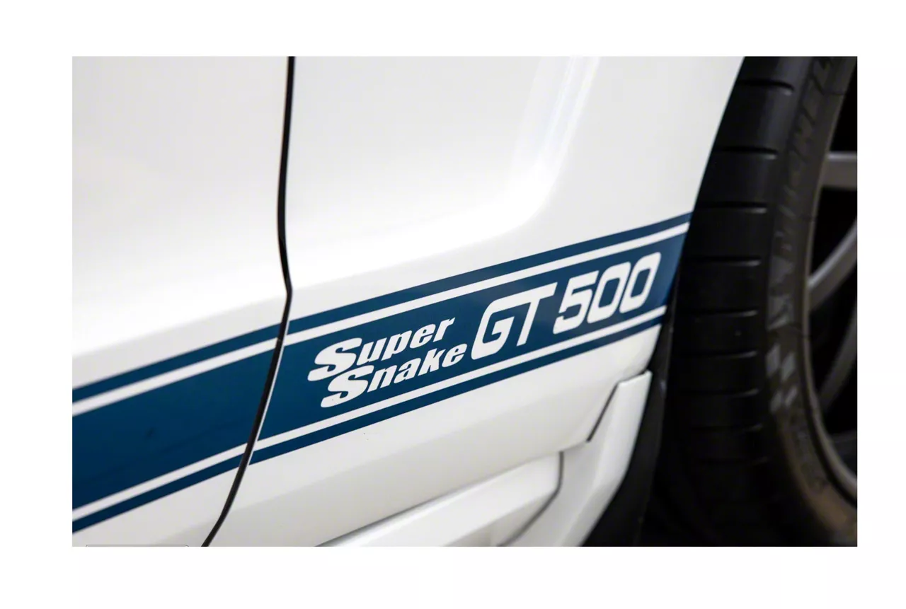 Mustang GT500 Super Snake Style Rocker Panel Stripes; Grabber Blue (07 ...
