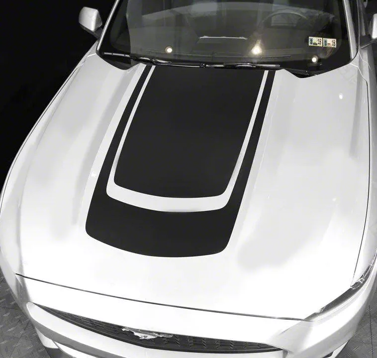 Mustang Hood Accent Decals Sport Stripes; Gloss Black (15-17 Mustang GT ...