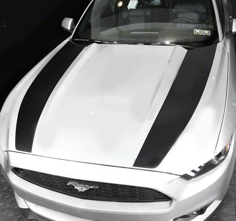 Mustang Hood Side Accent Decals Stripes; Gloss Black (15-17 Mustang GT ...