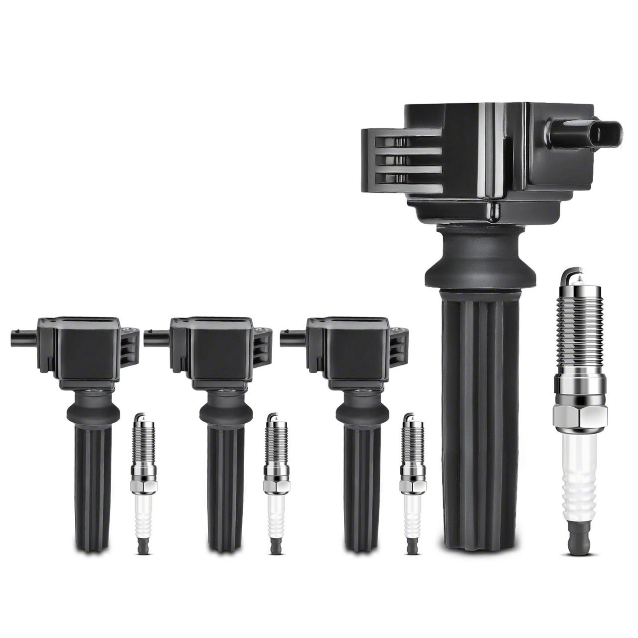 Mustang Ignition Coil Set with Iridium and Platinum Spark Plugs; Black ...