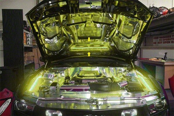Mustang Illuminated 5.0 Hood Panel Vanity Plate; Perforated; Yellow LED ...