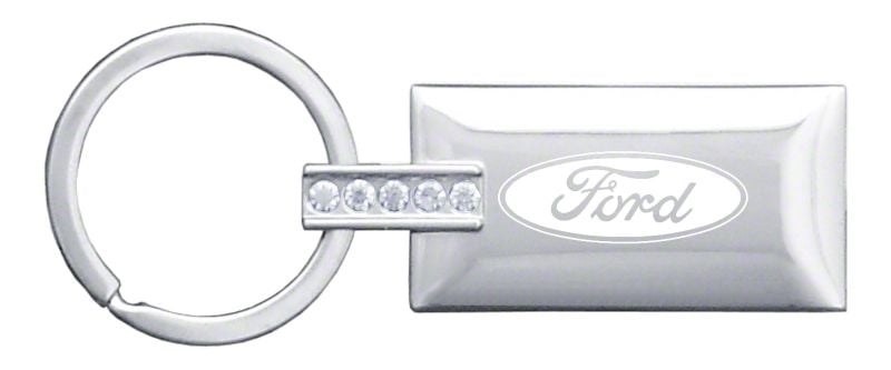 Mustang Key Chain; Ford Jeweled Rectangular Key Fob