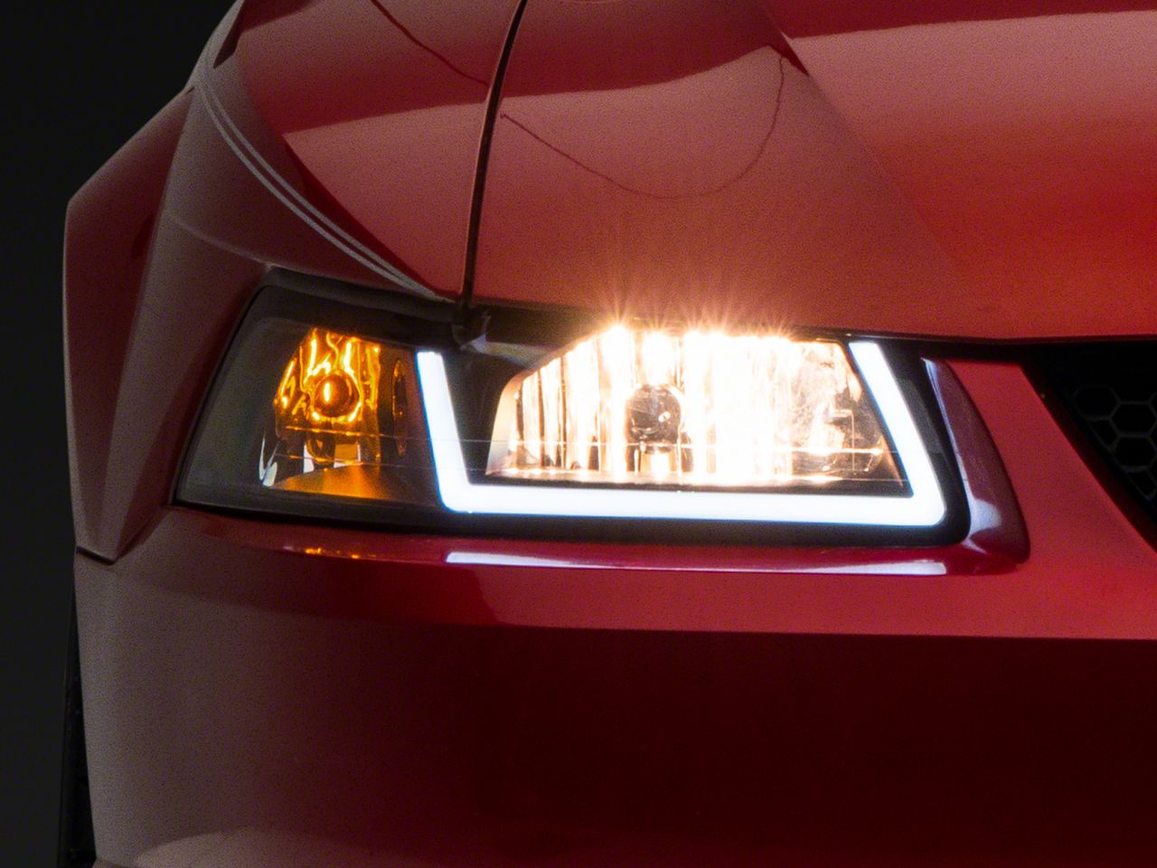 Mustang LED Bar Factory Style Headlights; Matte Black Housing; Clear ...