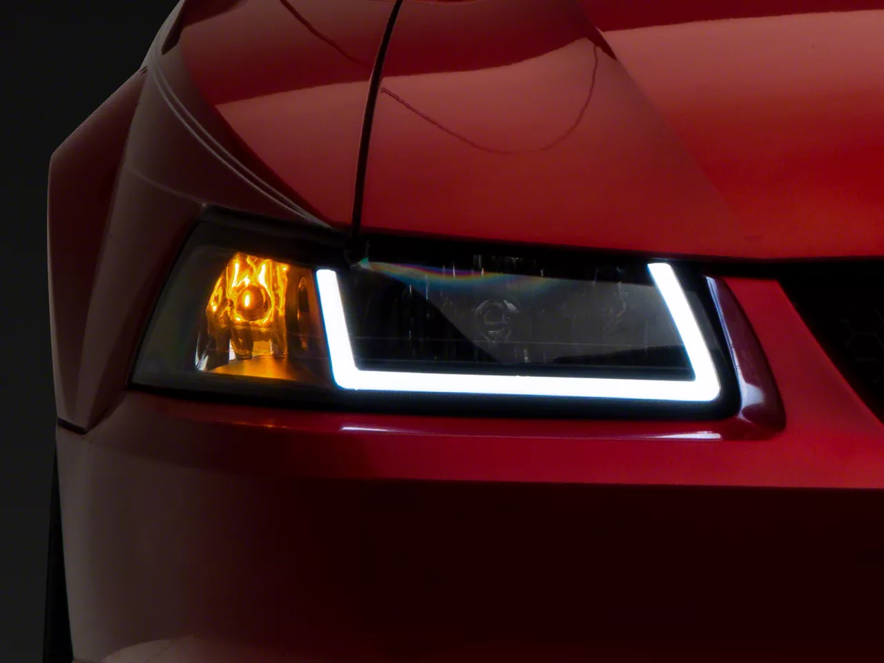 Mustang LED Bar Factory Style Headlights; Matte Black Housing; Clear ...