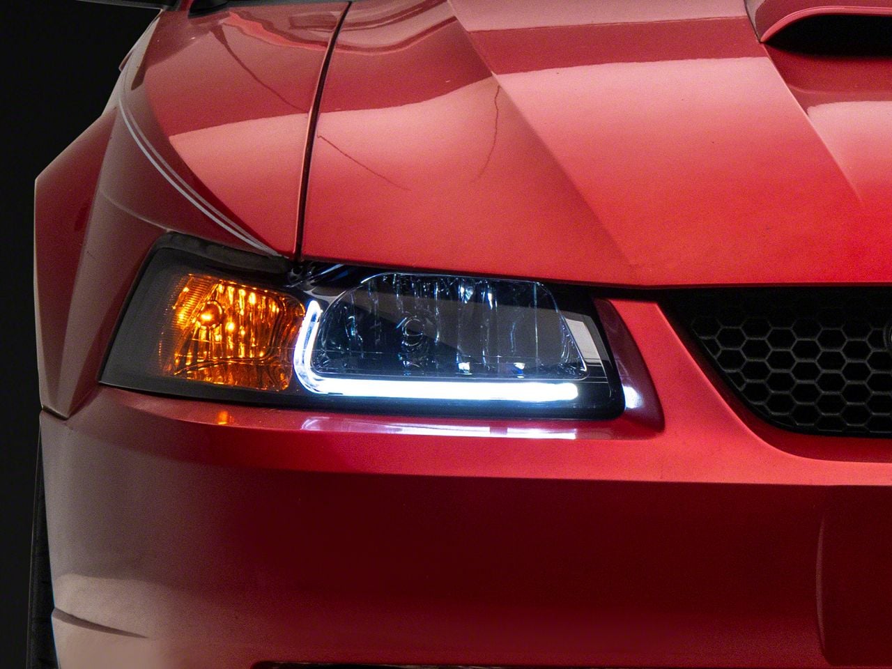Mustang LED DRL Headlights; Chrome Housing; Smoked Lens (99-04 Mustang ...