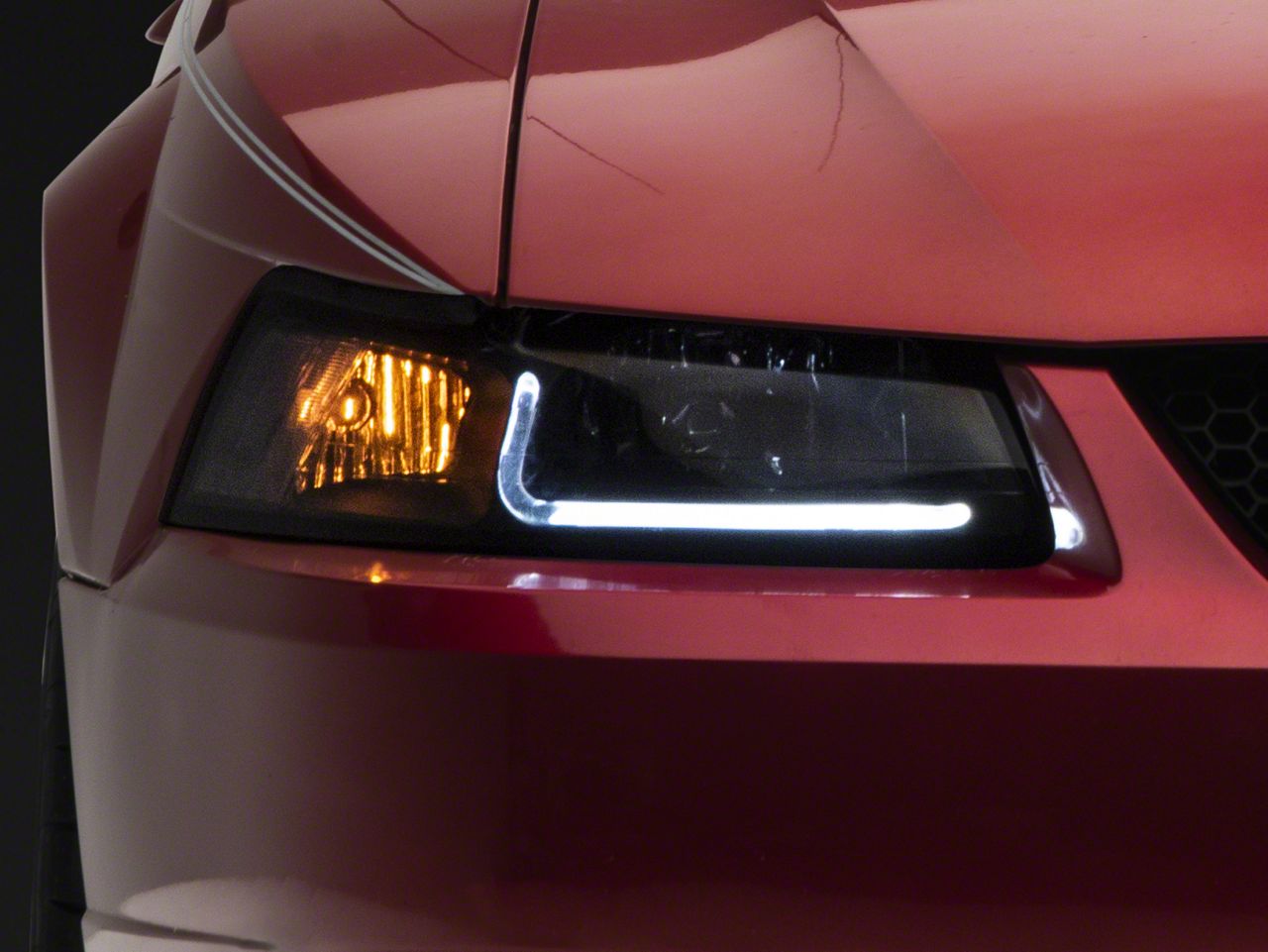 Mustang LED DRL Headlights with Clear Corners; Black Housing; Clear ...