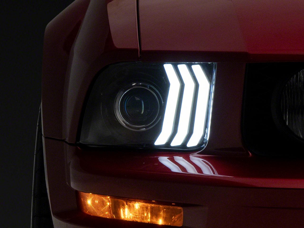 Mustang LED DRL Projector Headlights; Black Housing; Clear Lens (05-09 ...