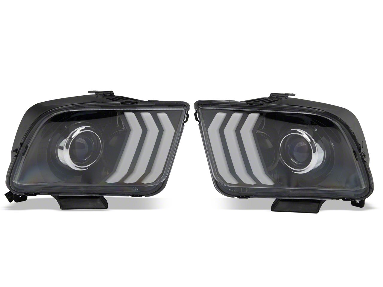 Mustang LED DRL Projector Headlights; Black Housing; Clear Lens (05-09 ...