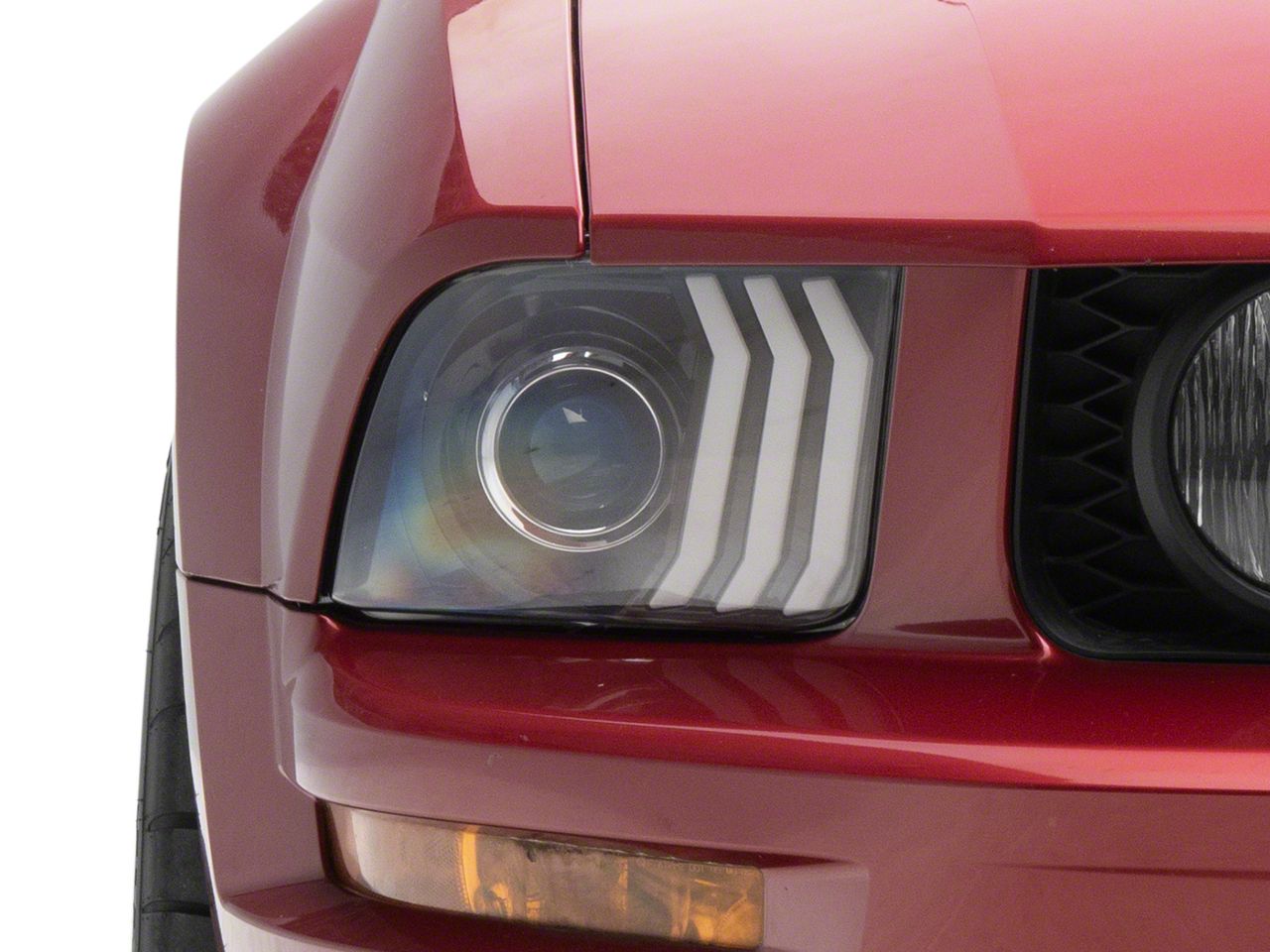 Mustang LED DRL Projector Headlights; Black Housing; Clear Lens (05-09 ...