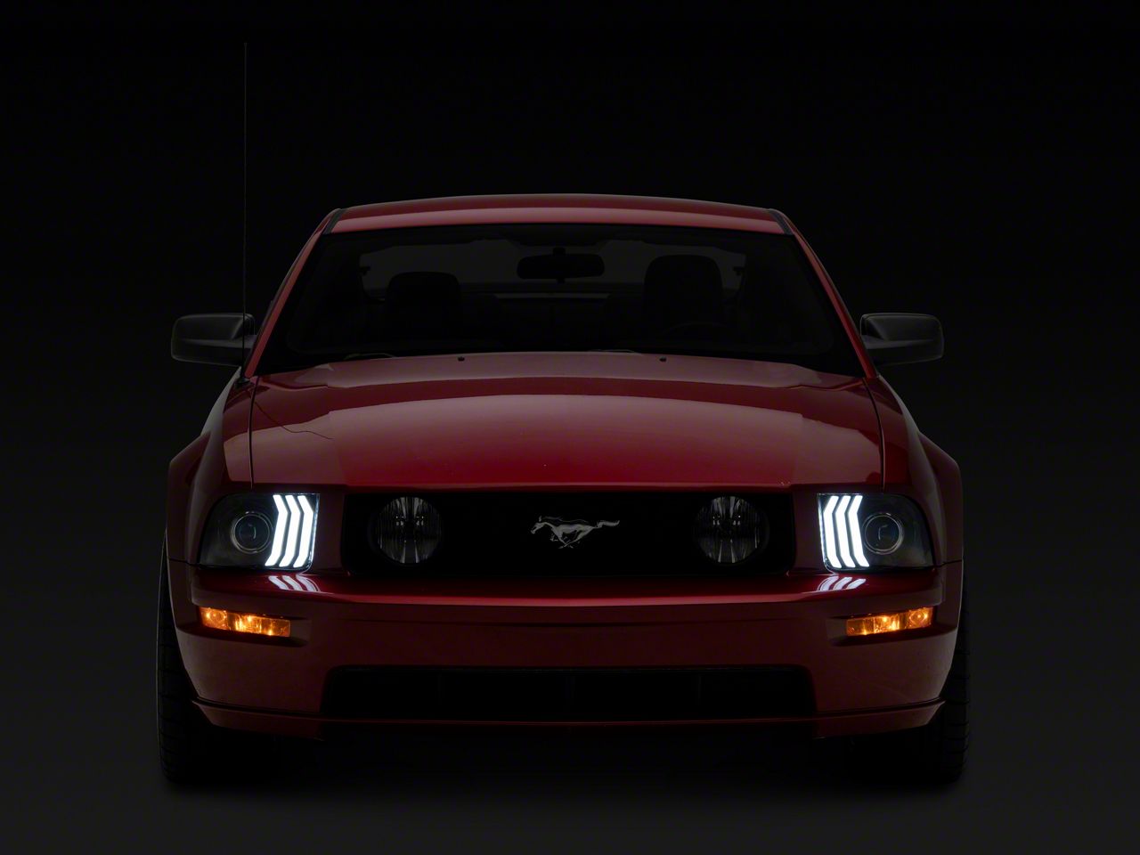 Mustang LED DRL Projector Headlights; Black Housing; Clear Lens (05-09 ...