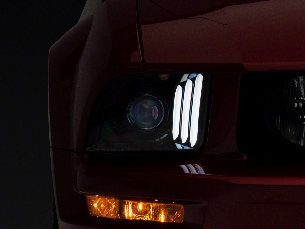 Mustang LED DRL Projector Headlights; Gloss Black Housing; Clear Lens ...