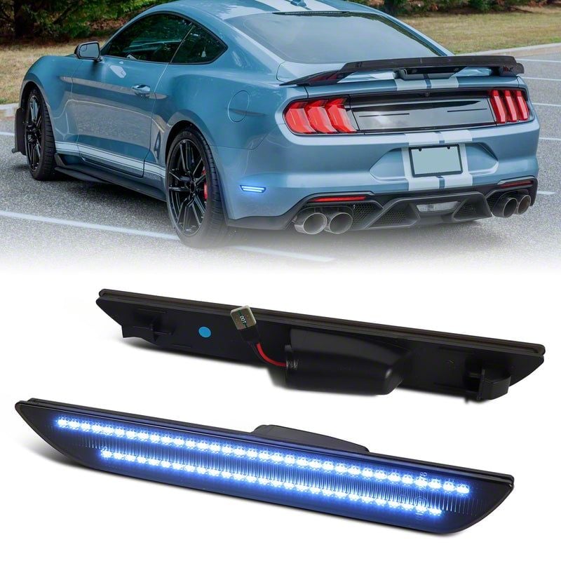 Mustang LED Rear Side Markers; Blue; Smoked (15-23 Mustang) - Free Shipping