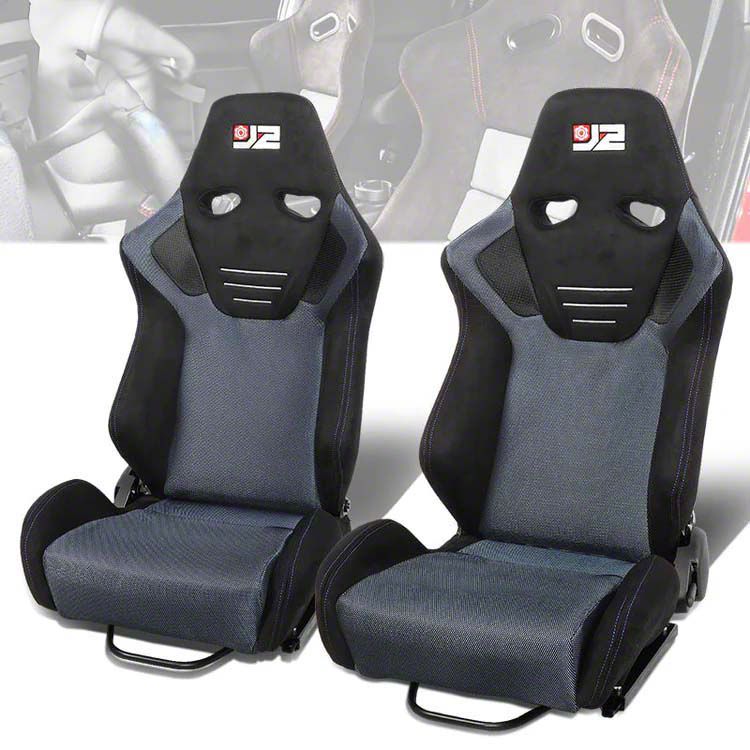 Mustang Microfiber Suede Racing Bucket Seats with Seat Sliders; Black ...