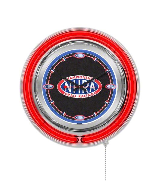 Mustang NHRA Double Neon 15-Inch Clock; Red Neon - Free Shipping