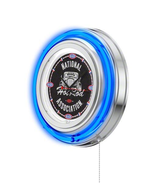 Mustang NHRA Hot Rod Double Neon 15-Inch Clock; Blue Neon - Free Shipping
