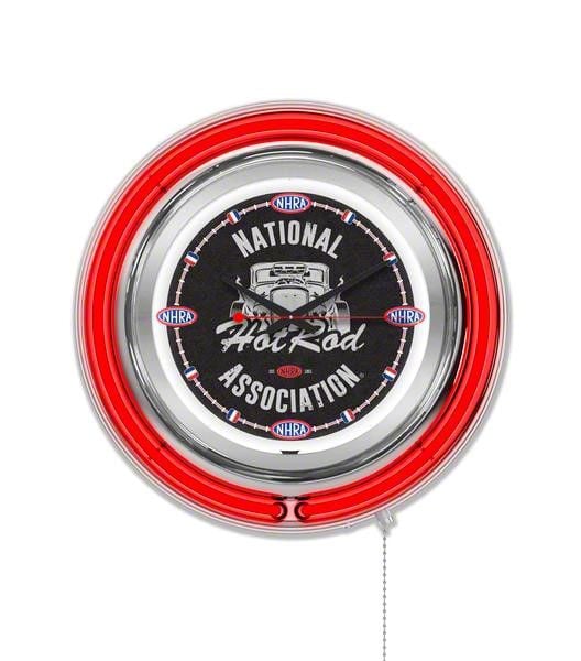 Mustang NHRA Hot Rod Double Neon 15-Inch Clock; Red Neon - Free Shipping